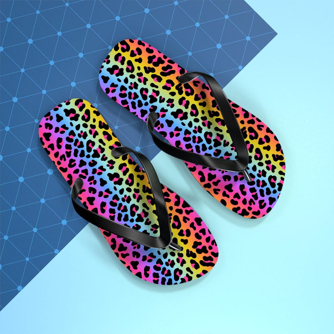 Rainbow Cheetah Print Flip Flops- 4 Sizes Available, Vibrant Summer ...
