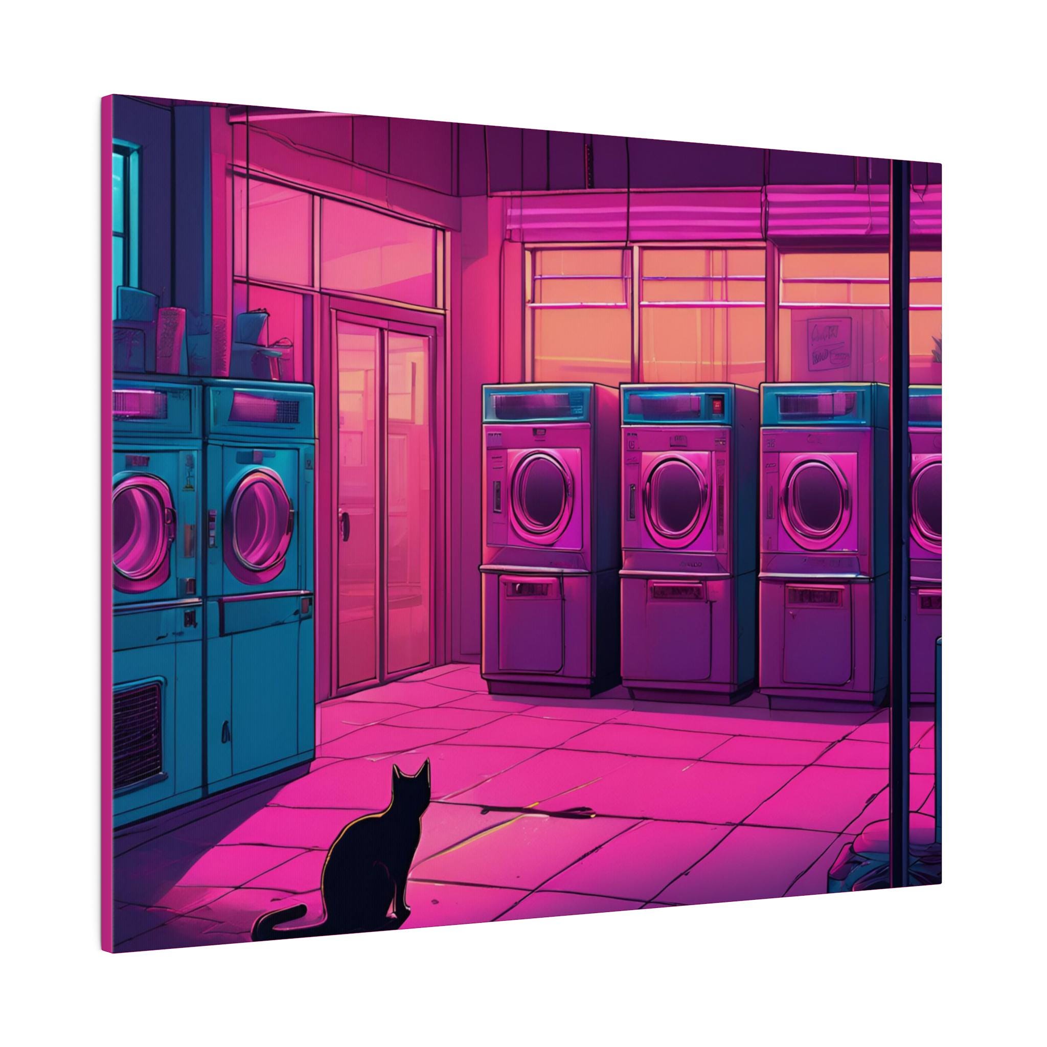 Cat in Empty Laundromat Pink Neon on Matte Canvas | Cyberpunk, Retro ...