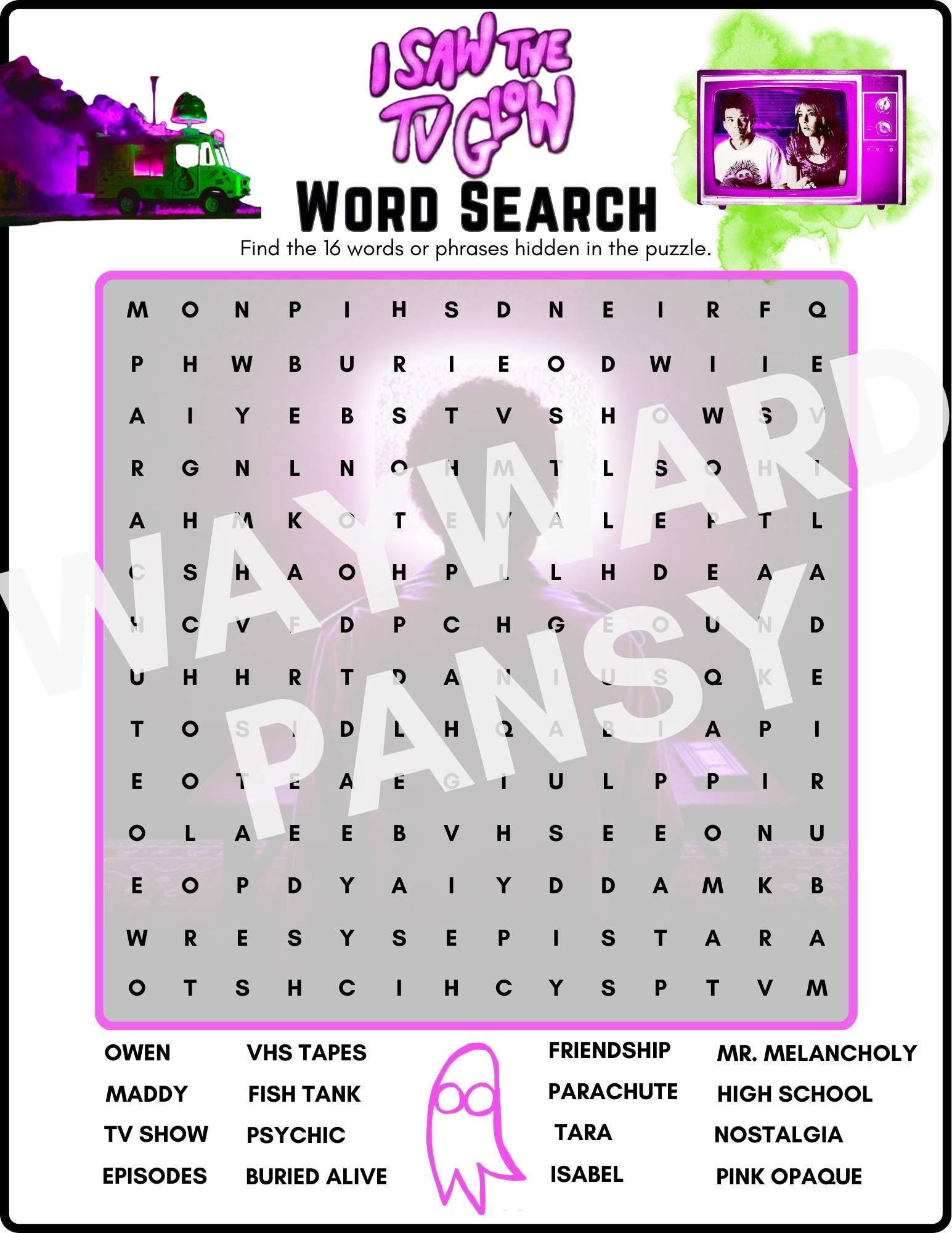I Saw the TV Glow Word Search Puzzle- Instant Digital Download ...