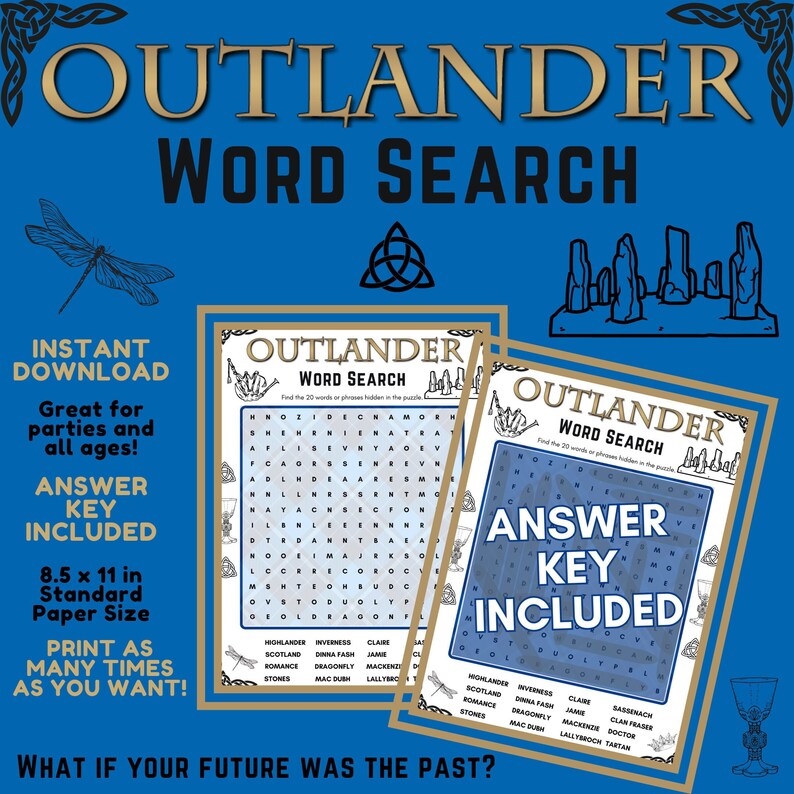 Outlander Word Search Puzzle Instant Digital Download, Printable Party ...