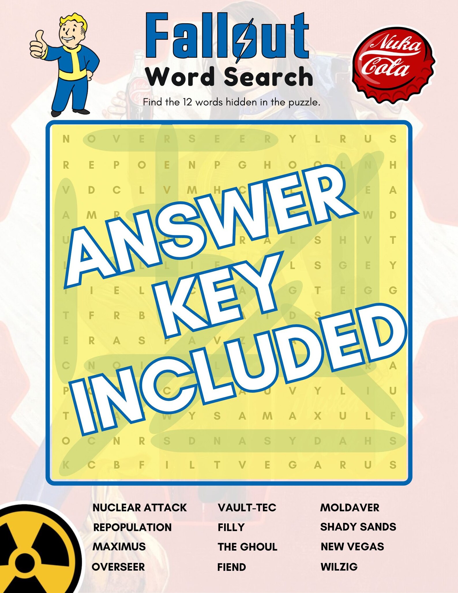 Fallout Word Search Puzzle - Instant Digital Download, Printable Party ...