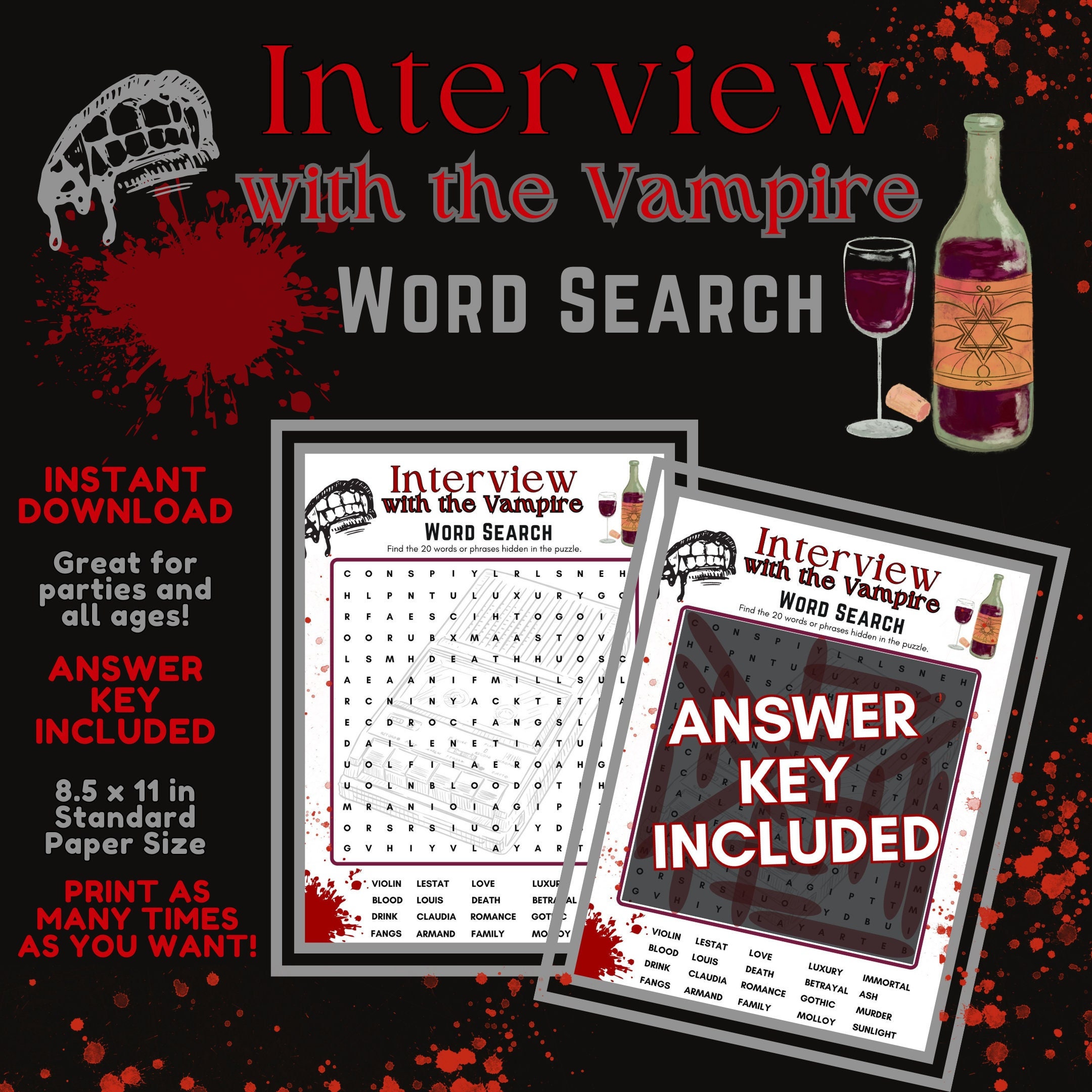 Interview With the Vampire Word Search Puzzle - Instant Digital ...