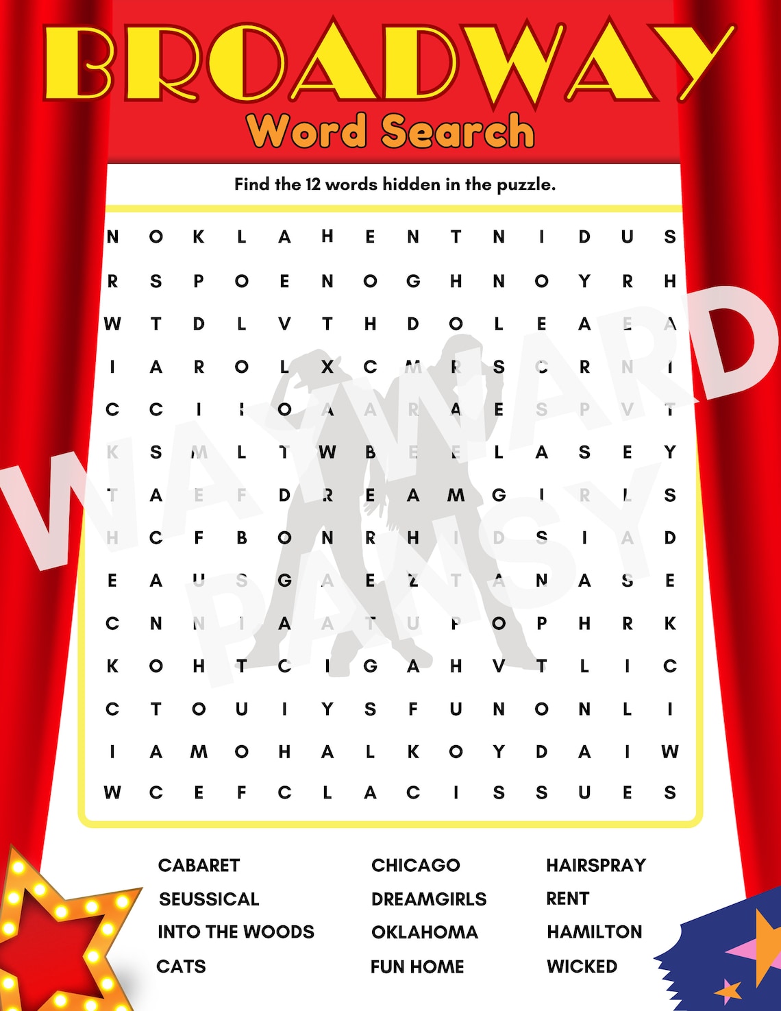 Broadway Show Word Search Puzzle - Instant Digital Download, Printable ...