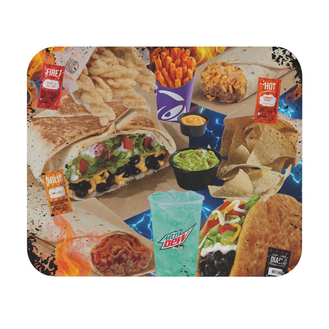 Taco Bell-inspired Mouse Pad- Retro Bootleg Lightning & Flames Design ...