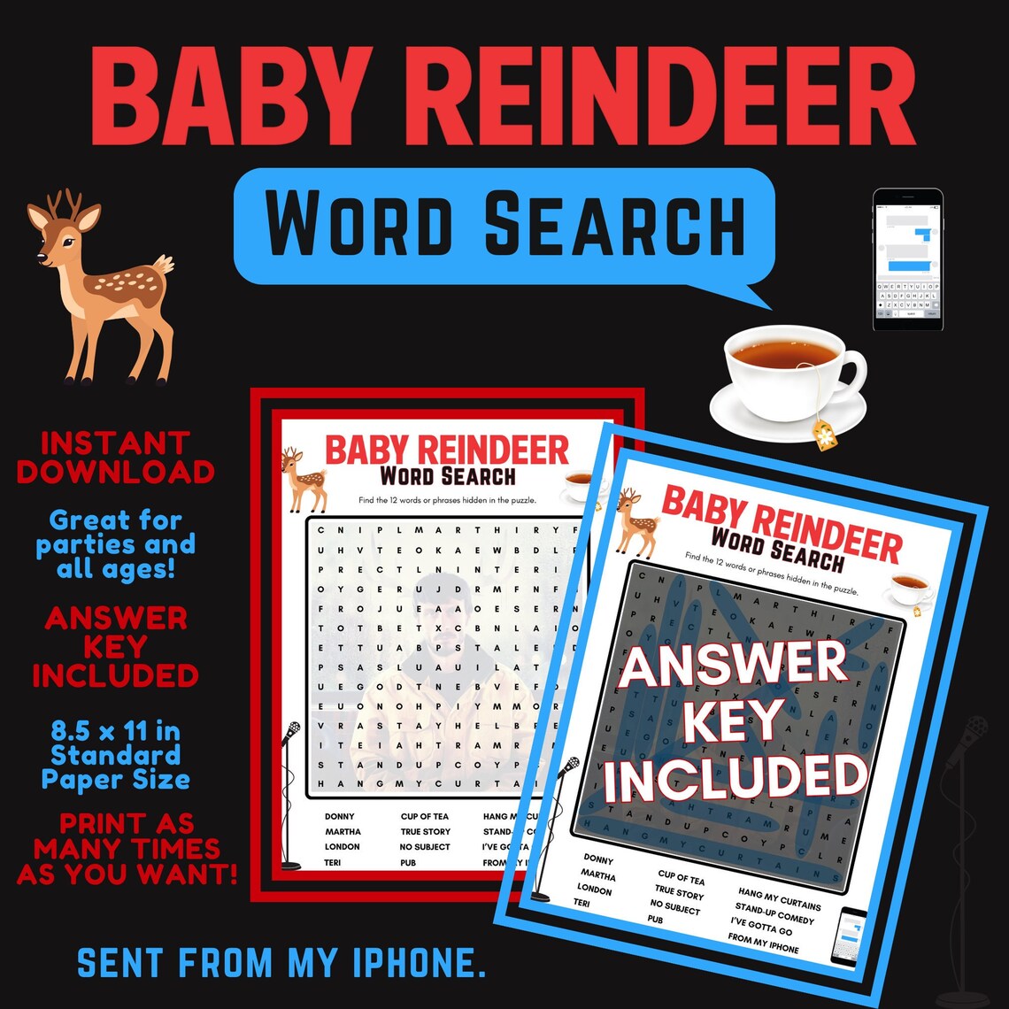 Baby Reindeer Word Search Puzzle - Instant Digital Download, Printable ...