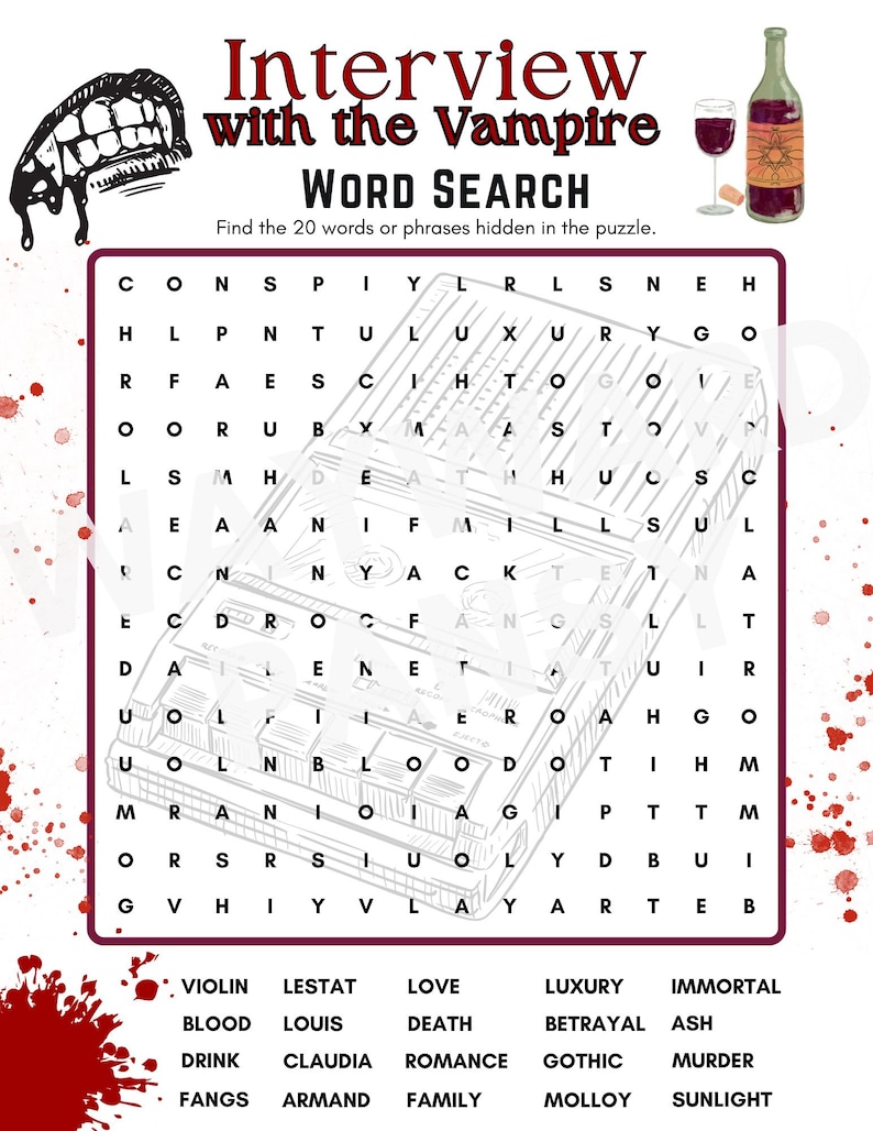 Interview With the Vampire Word Search Puzzle Instant Digital Download ...