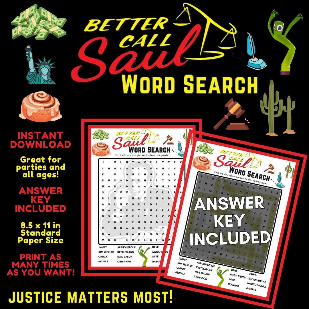 Better Call Saul Word Search Puzzle- Instant Digital Download ...
