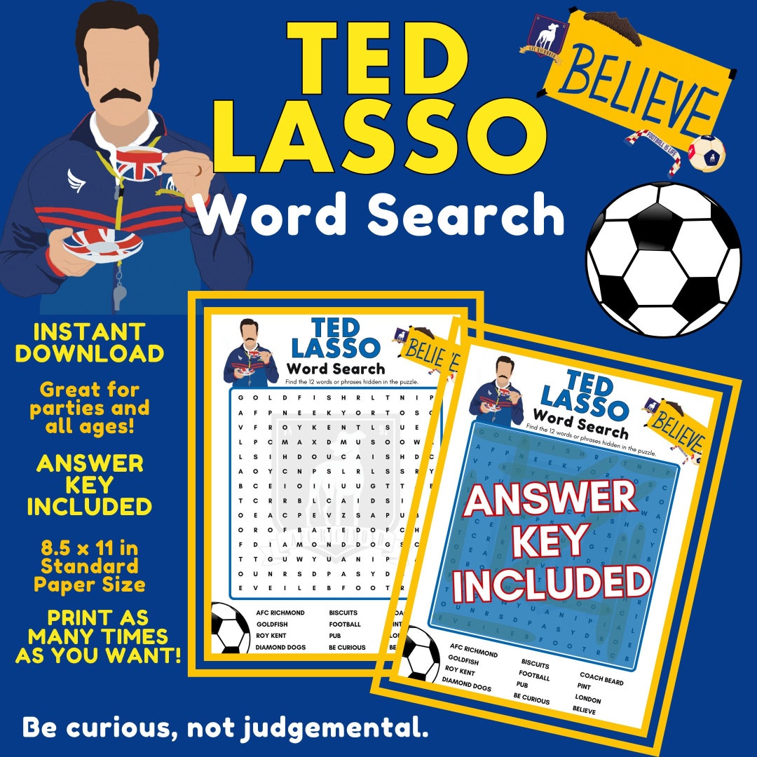 Ted Lasso Word Search Puzzle- Instant Digital Download, Printable Party ...