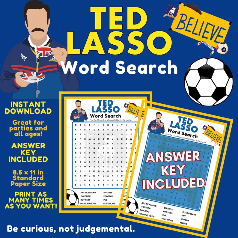 Ted Lasso Word Search Puzzle Instant Digital Download, Printable Party ...