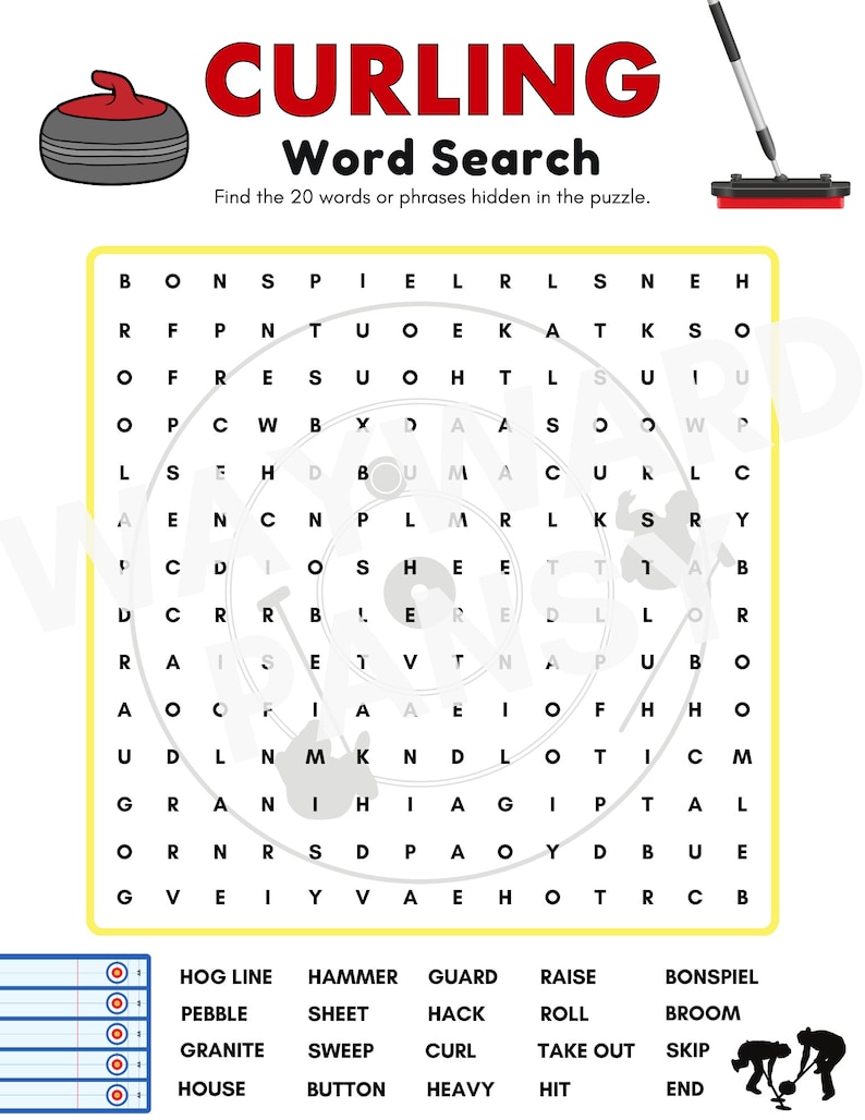 Curling Word Search Puzzle- Instant Digital Download, Printable Party ...