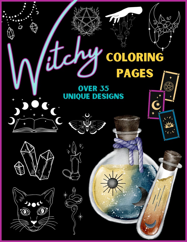Printable Witchy Coloring Pages - Etsy
