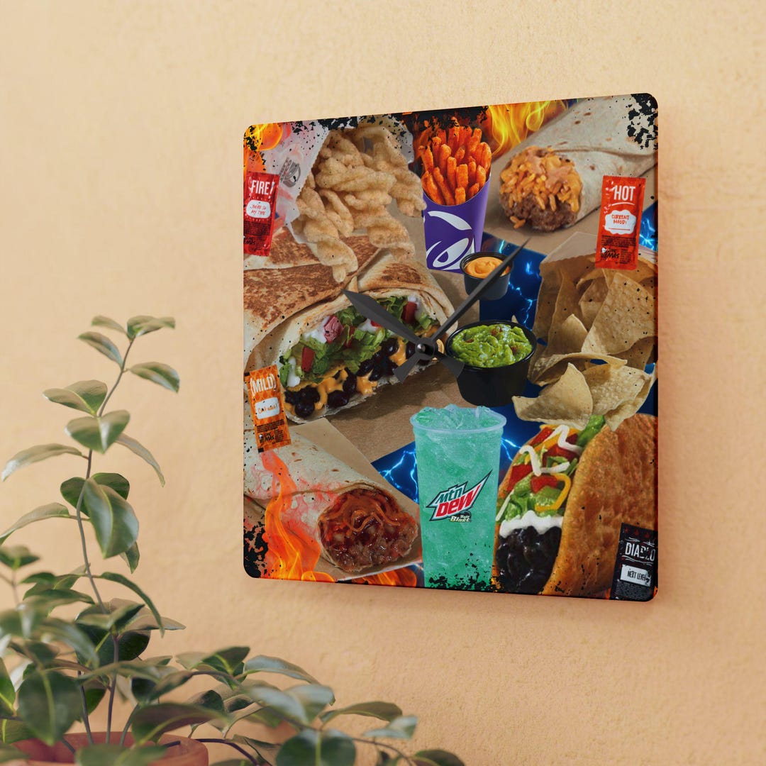 Taco Bell Retro Bootleg Design Acrylic Wall Clock- Round or Square-two ...