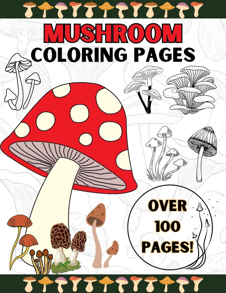 Printable Mushroom Coloring Pages Over 100 Designs Instant Download PDF ...