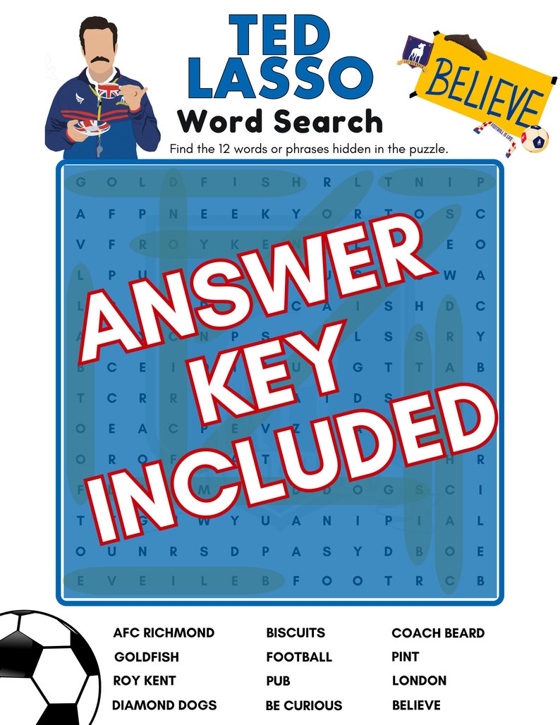 Ted Lasso Word Search Puzzle- Instant Digital Download, Printable Party ...