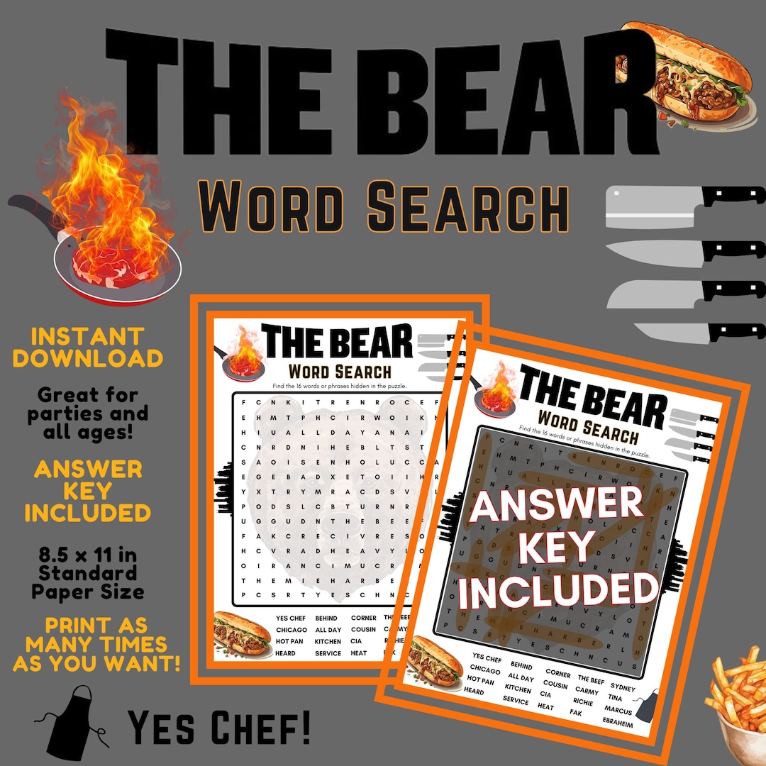 The Bear Word Search Puzzle - Instant Digital Download, Printable Party ...