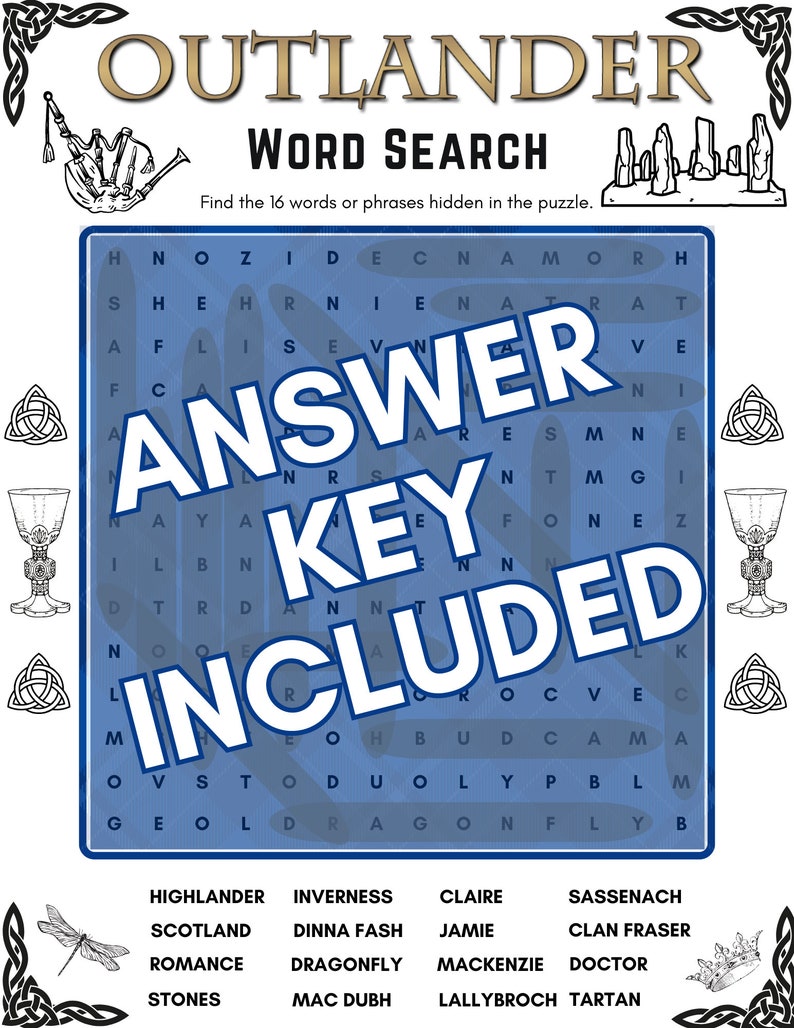 Outlander Word Search Puzzle - Instant Digital Download, Printable ...