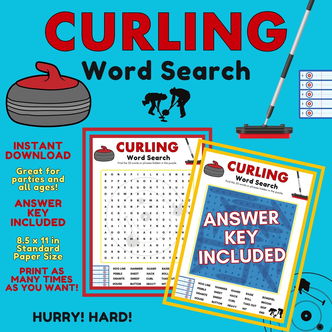 Curling Word Search Puzzle- Instant Digital Download, Printable Party ...
