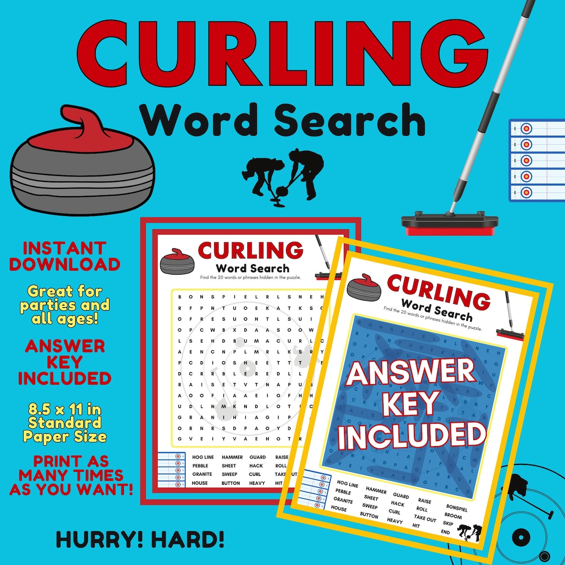 Curling Word Search Puzzle- Instant Digital Download, Printable Party ...