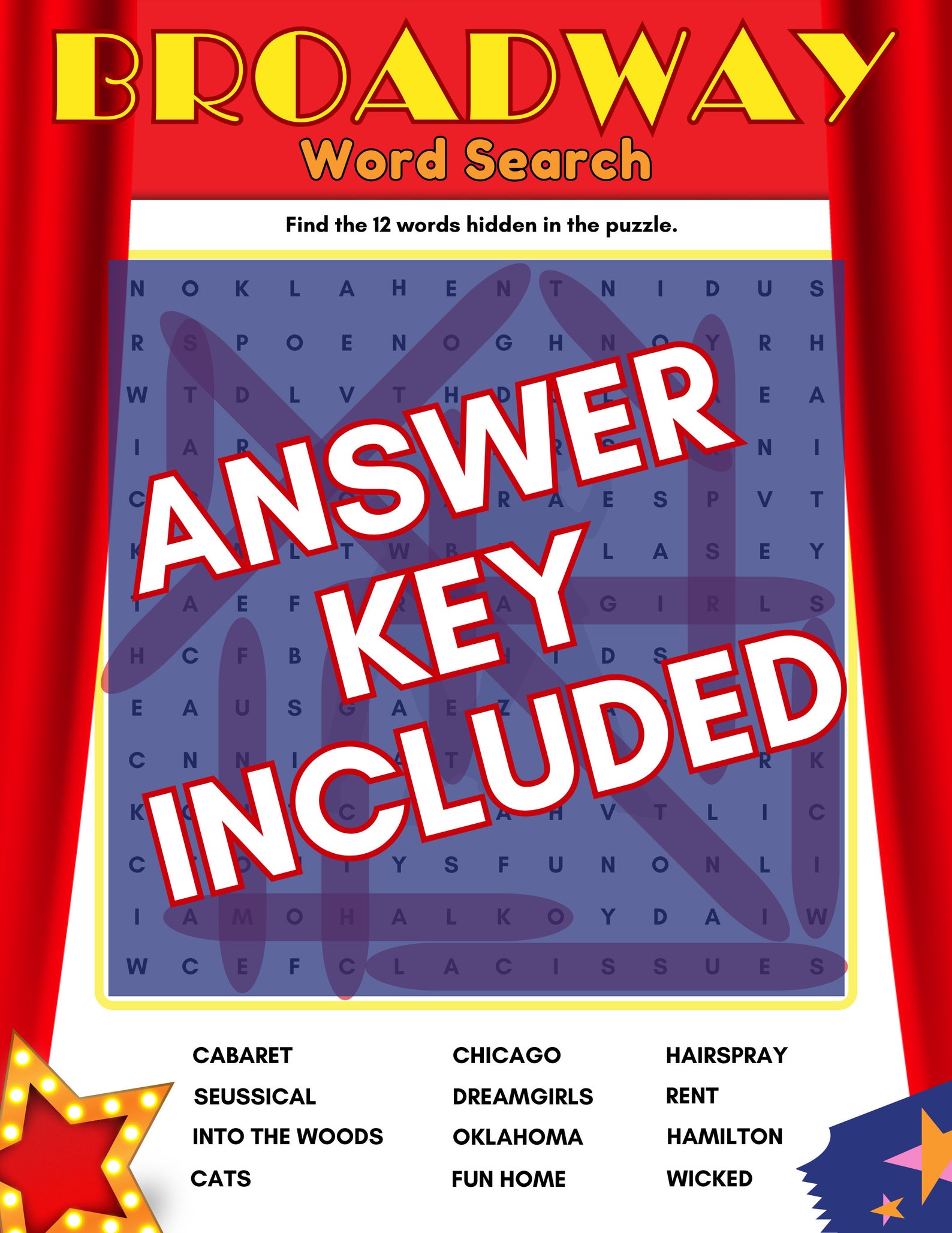 Broadway Show Word Search Puzzle - Instant Digital Download, Printable ...