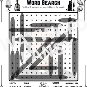 Edgar Allan Poe Word Search Puzzle Instant Digital Download, Printable ...
