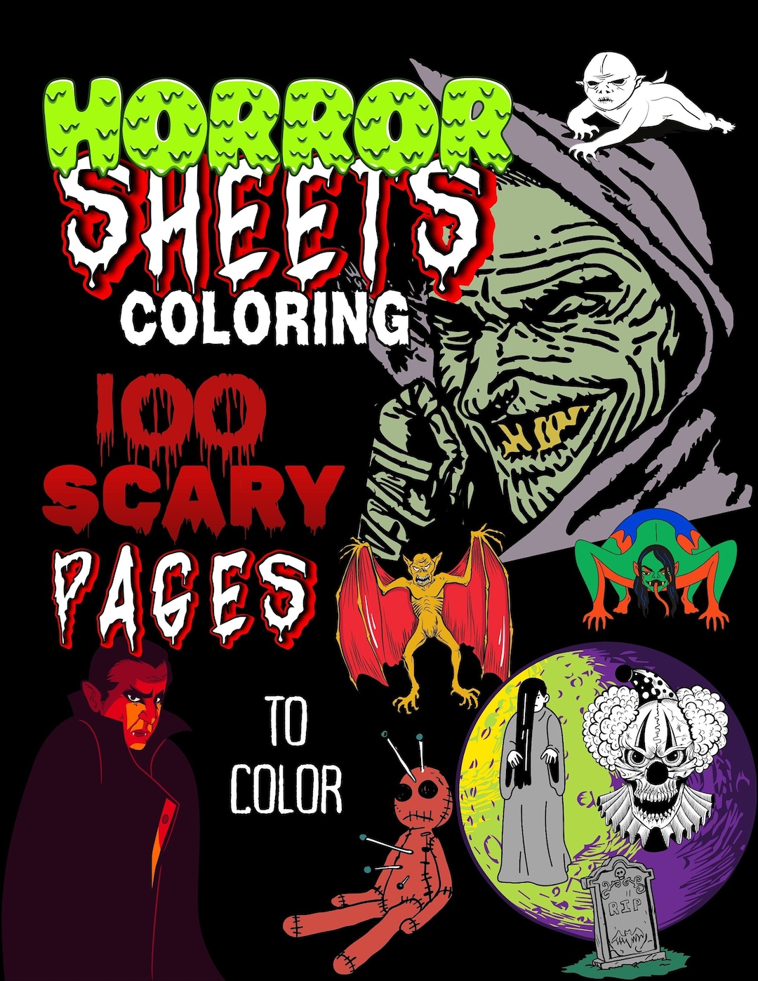 100 Horror Coloring Sheets! Instant Digital Download of the Creepy ...