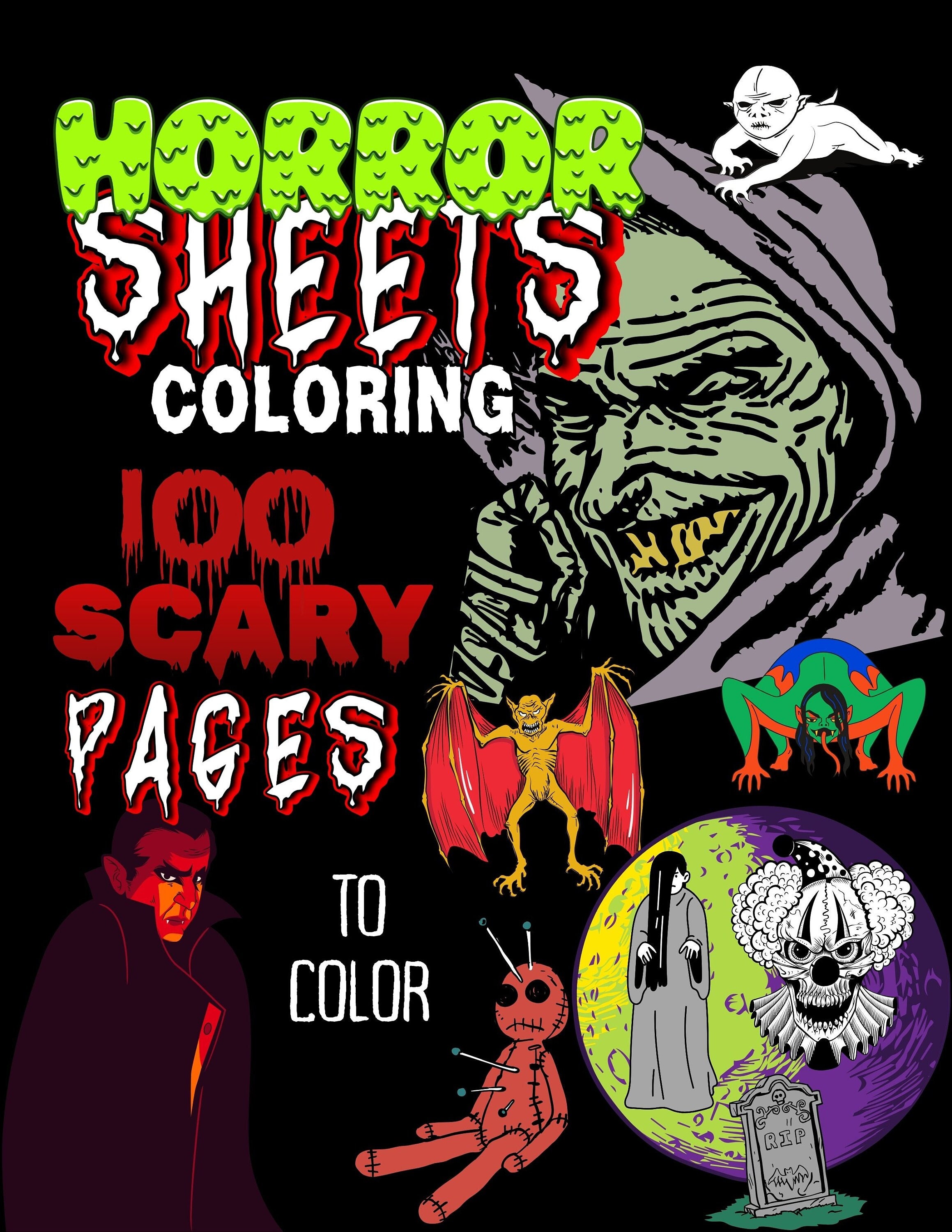 100 Horror Coloring Sheets Instant Digital Download of the Creepy ...