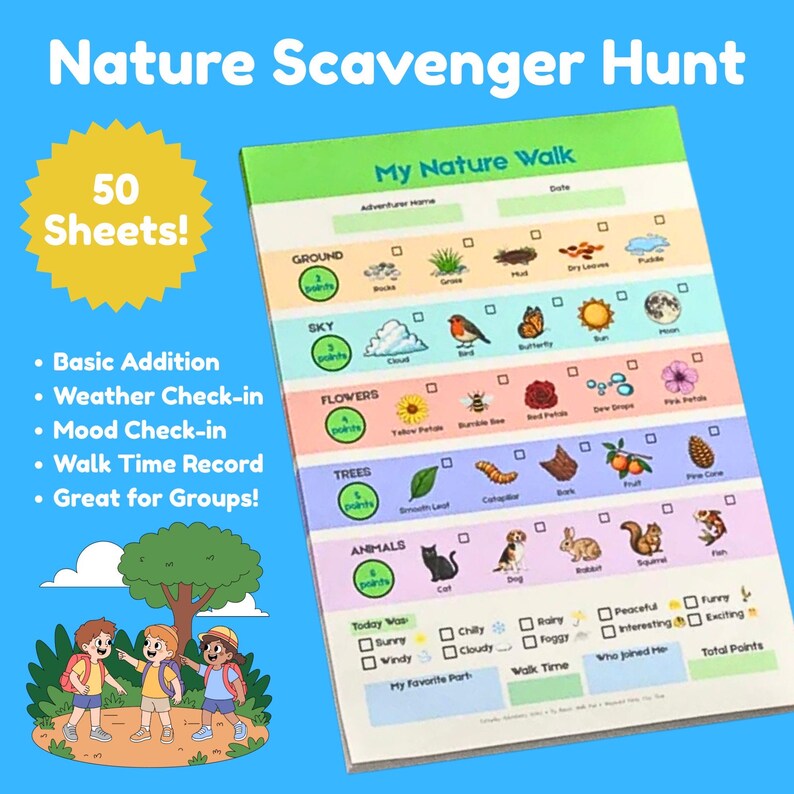 Nature Walk Scavenger Hunt Checklist Pad for Kids - Pretend Play Post ...