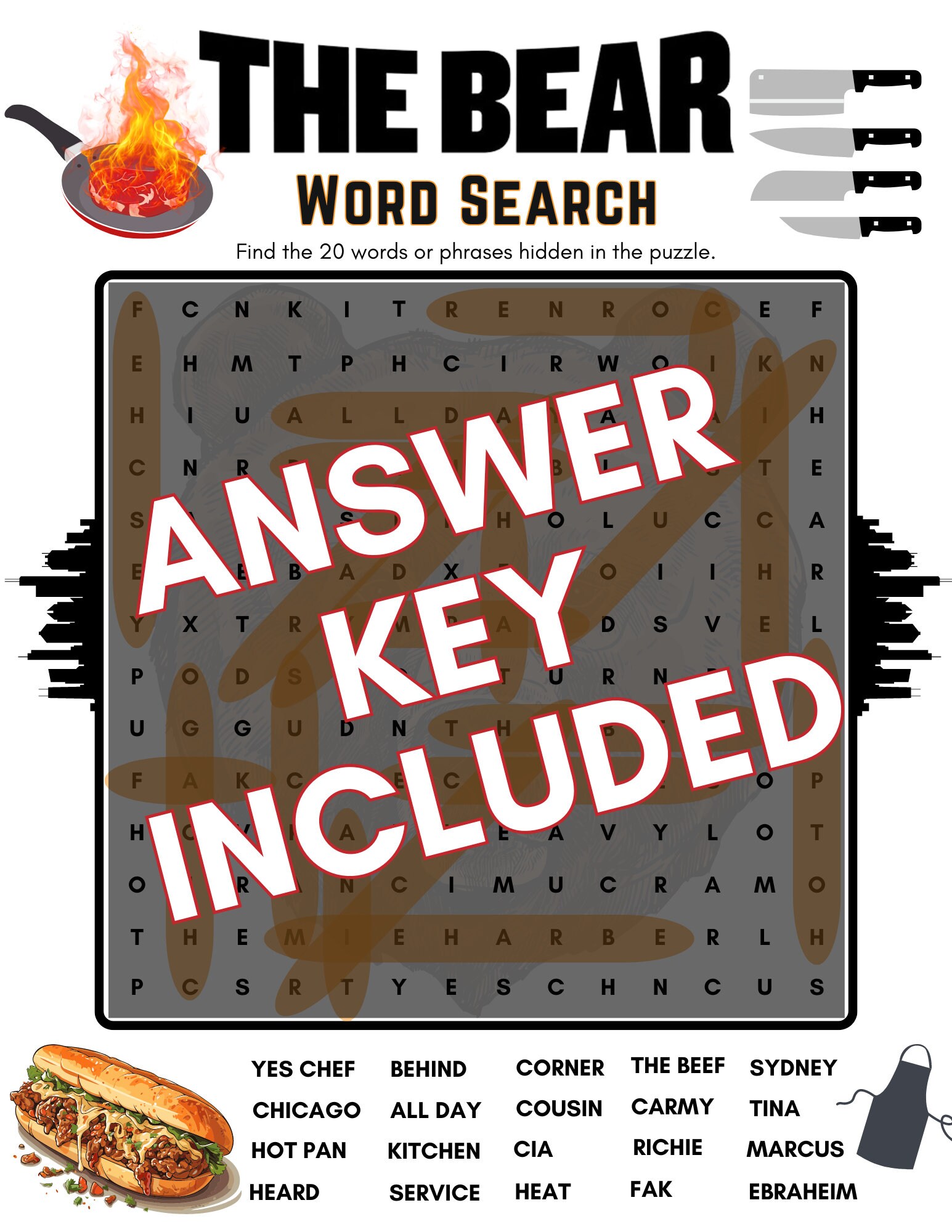 The Bear Word Search Puzzle - Instant Digital Download, Printable Party ...