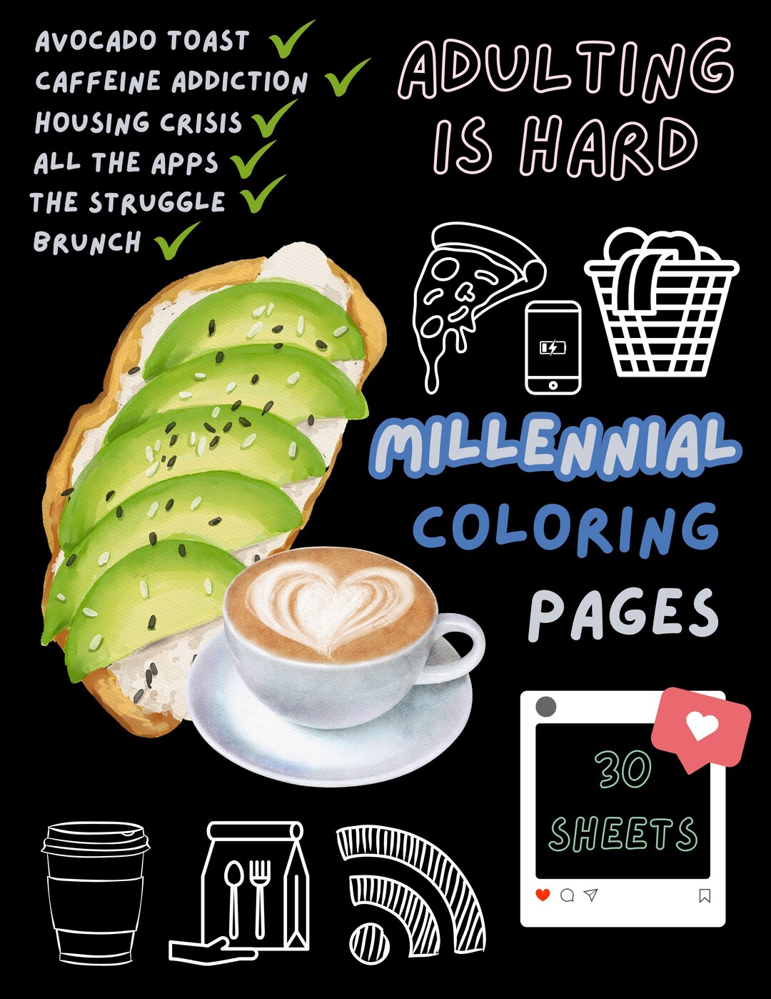 Millennial Coloring Pages - Adulting is Hard, Unwind With a Little ...