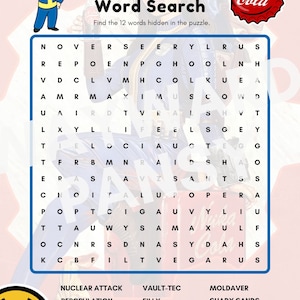 Fallout Word Search Puzzle - Instant Digital Download, Printable Party ...