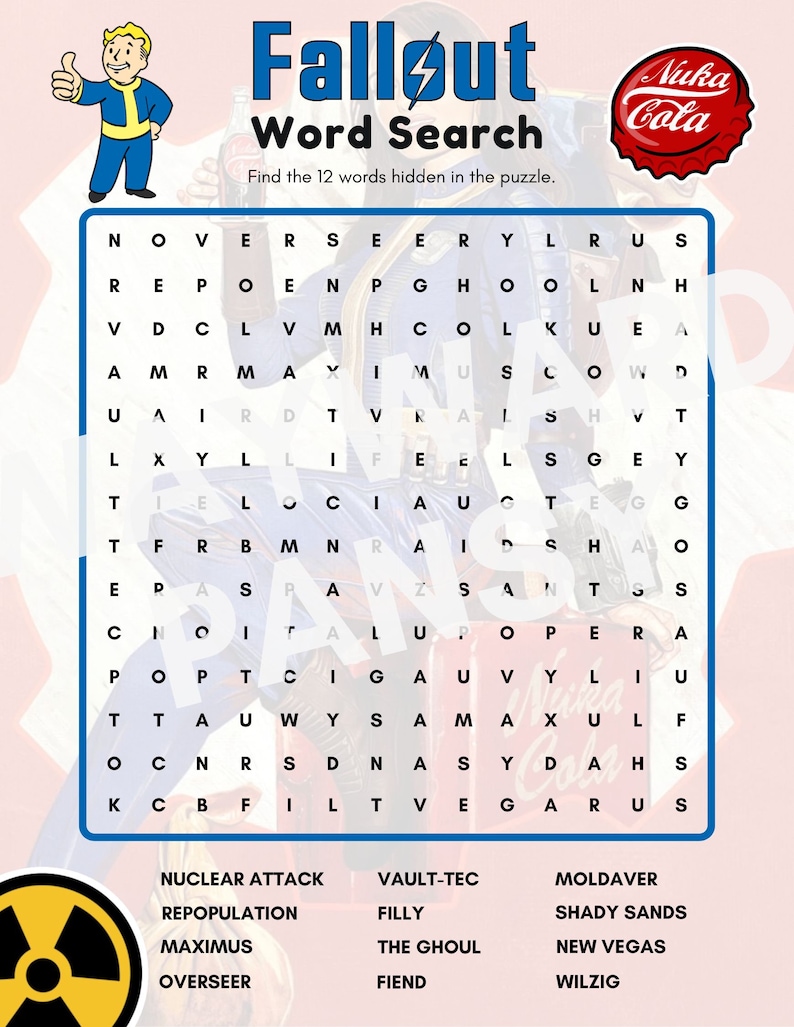 Fallout Word Search Puzzle - Instant Digital Download, Printable Party ...