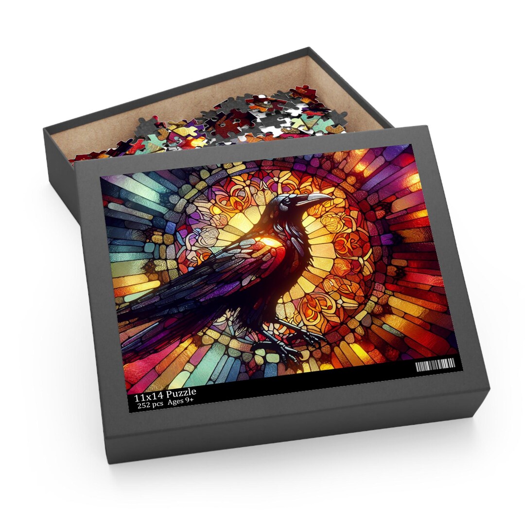 Stained Glass Raven Puzzle - 120, 252, or 500 Piece Jigsaw Puzzle, Vibrant Gothic Art, Perfect ...
