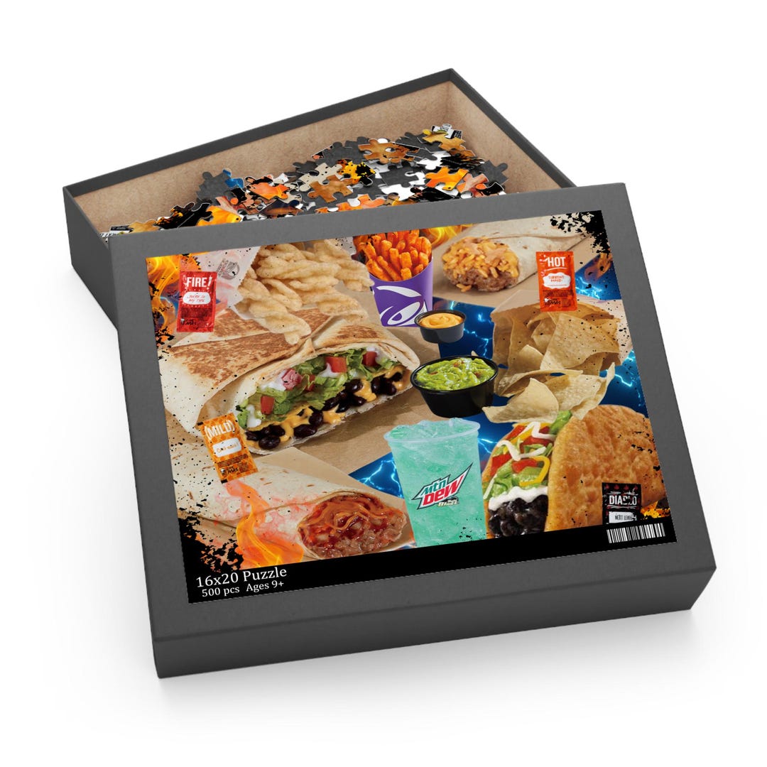 Taco Bell-inspired Jigsaw Puzzle- Retro Bootleg Lightning & Flames ...