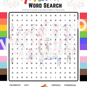 Pride Word Search Puzzle - Instant Digital Download, Printable Party ...