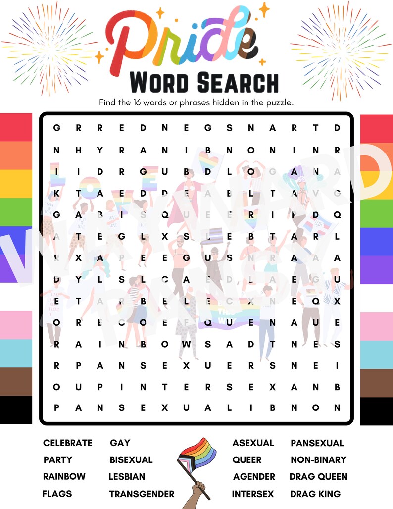 Pride Word Search Puzzle - Instant Digital Download, Printable Party ...