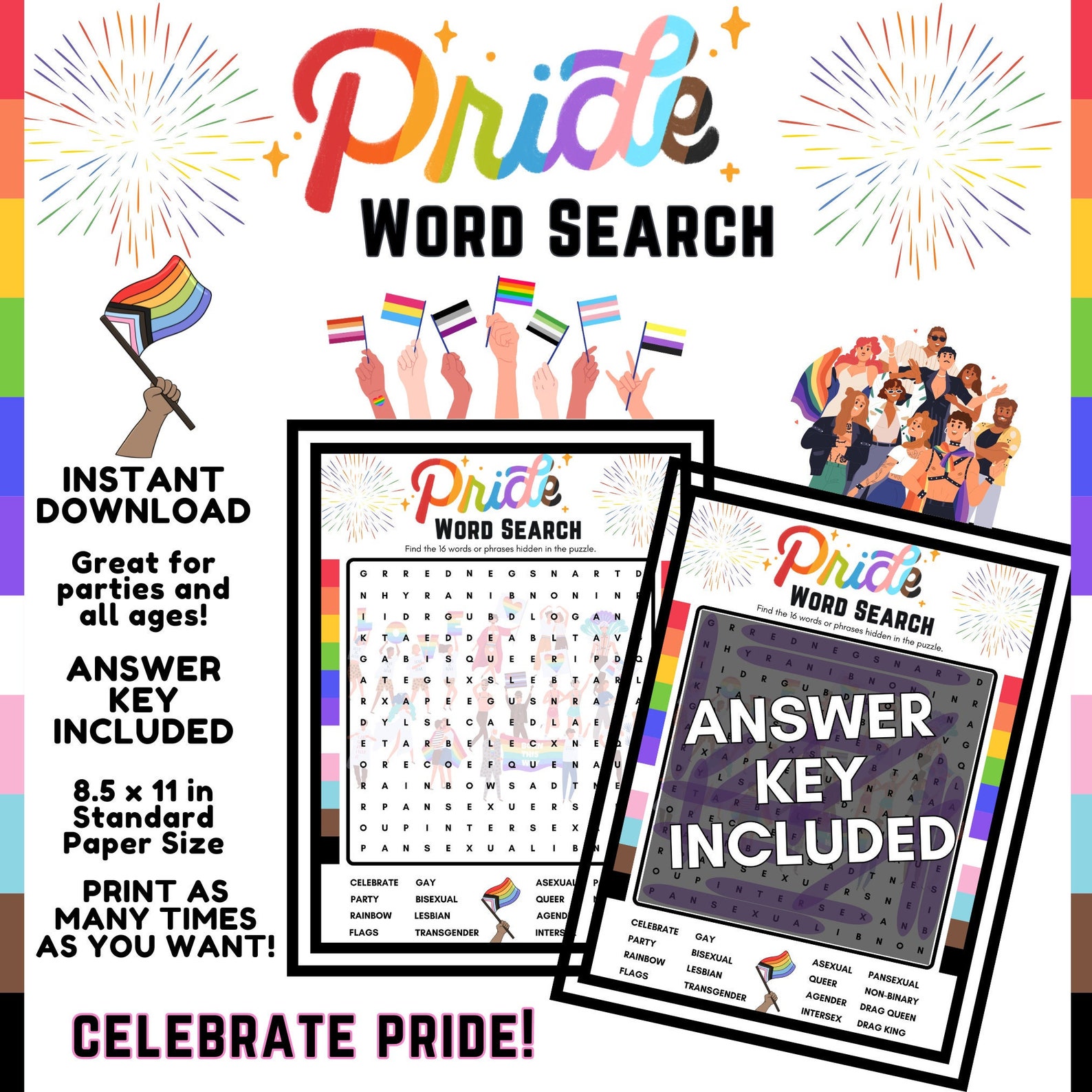 Pride Word Search Puzzle - Instant Digital Download, Printable Party ...