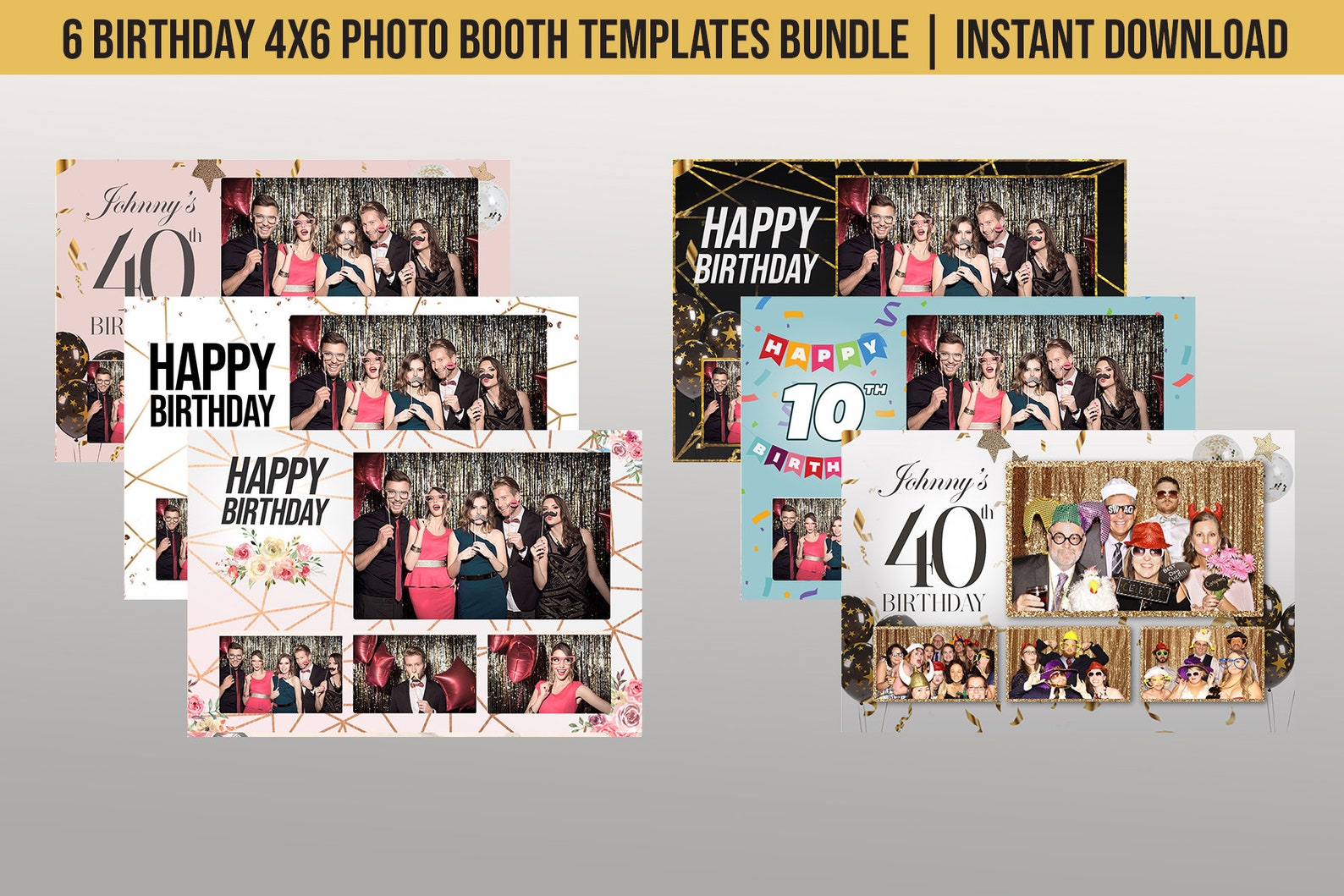 6 Birthday 4X6 Photo Booth Templates Psd Png Jpg FREE 2X6 Template 6 PC ...