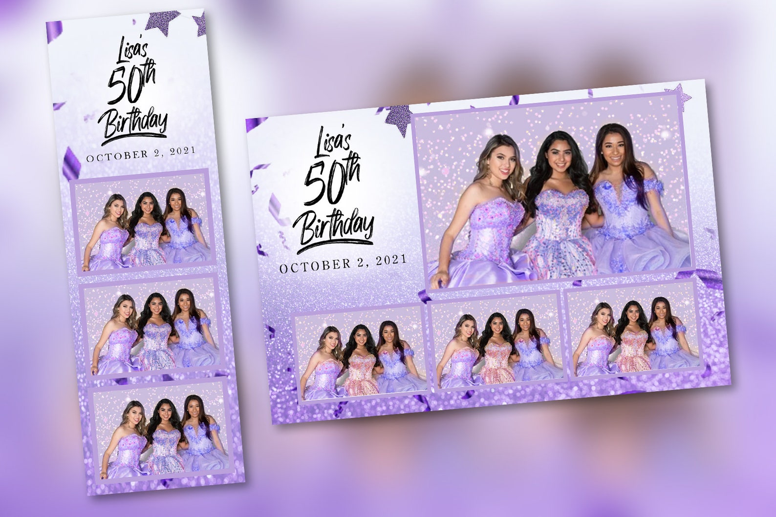 Birthday Photo Booth Template Purple Glitter PSD PNG Easy - Etsy