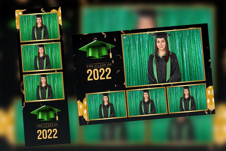 Graduation Photo Booth Template Green PSD PNG Easy 100% | Etsy