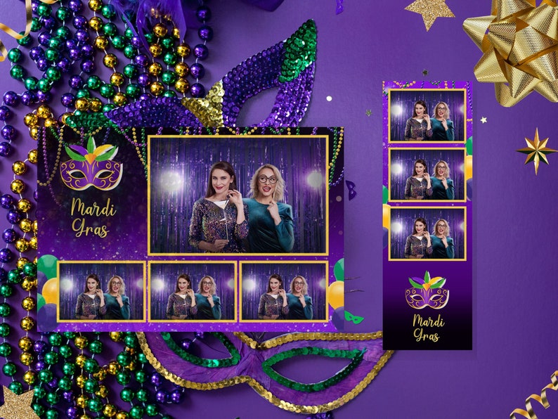 Mardi Gras Photo Booth Template PSD, PNG, Easy 100% Editable Files 2X6 ...