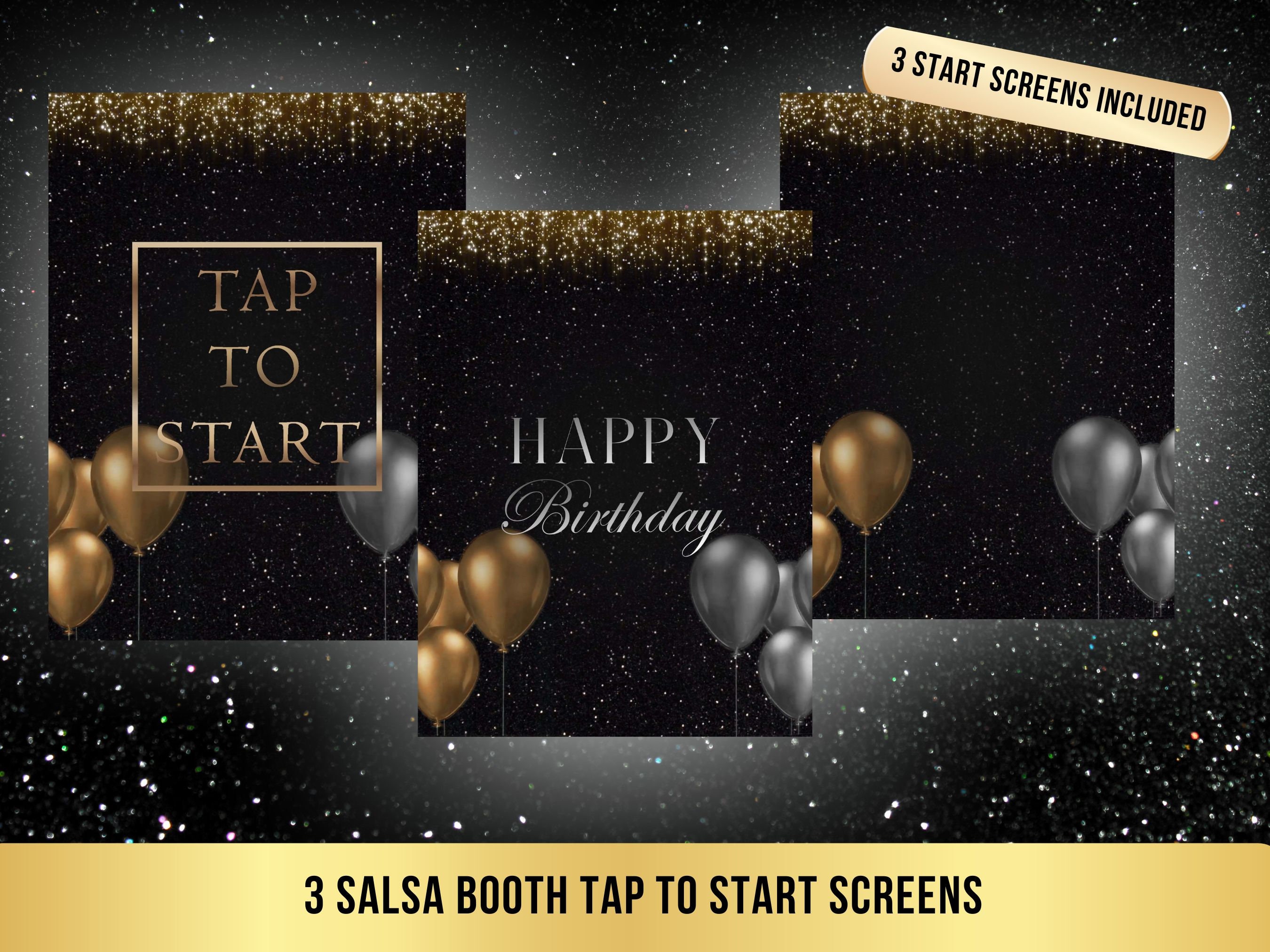 Salsa Booth Birthday Tap to Start Screen iPad Black and Gold MP4 video ...