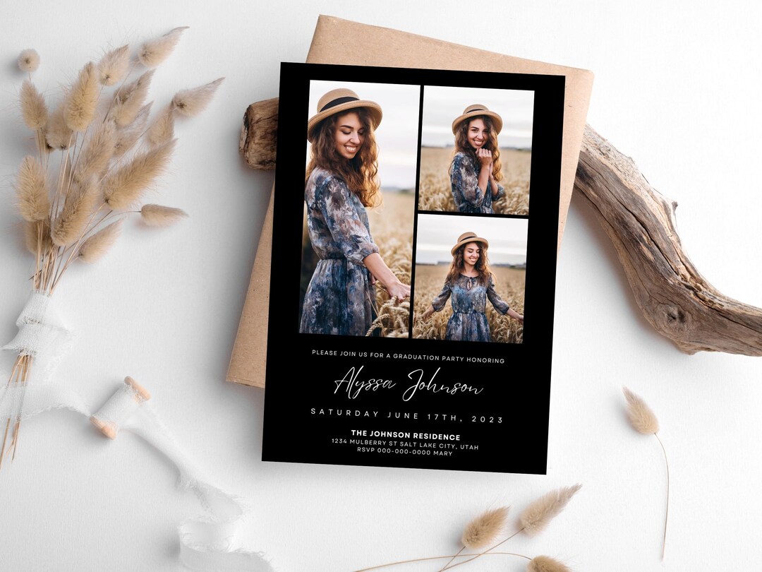 Graduation Party Invitation 5X7 Editable Template Canva Noir BLK - Etsy