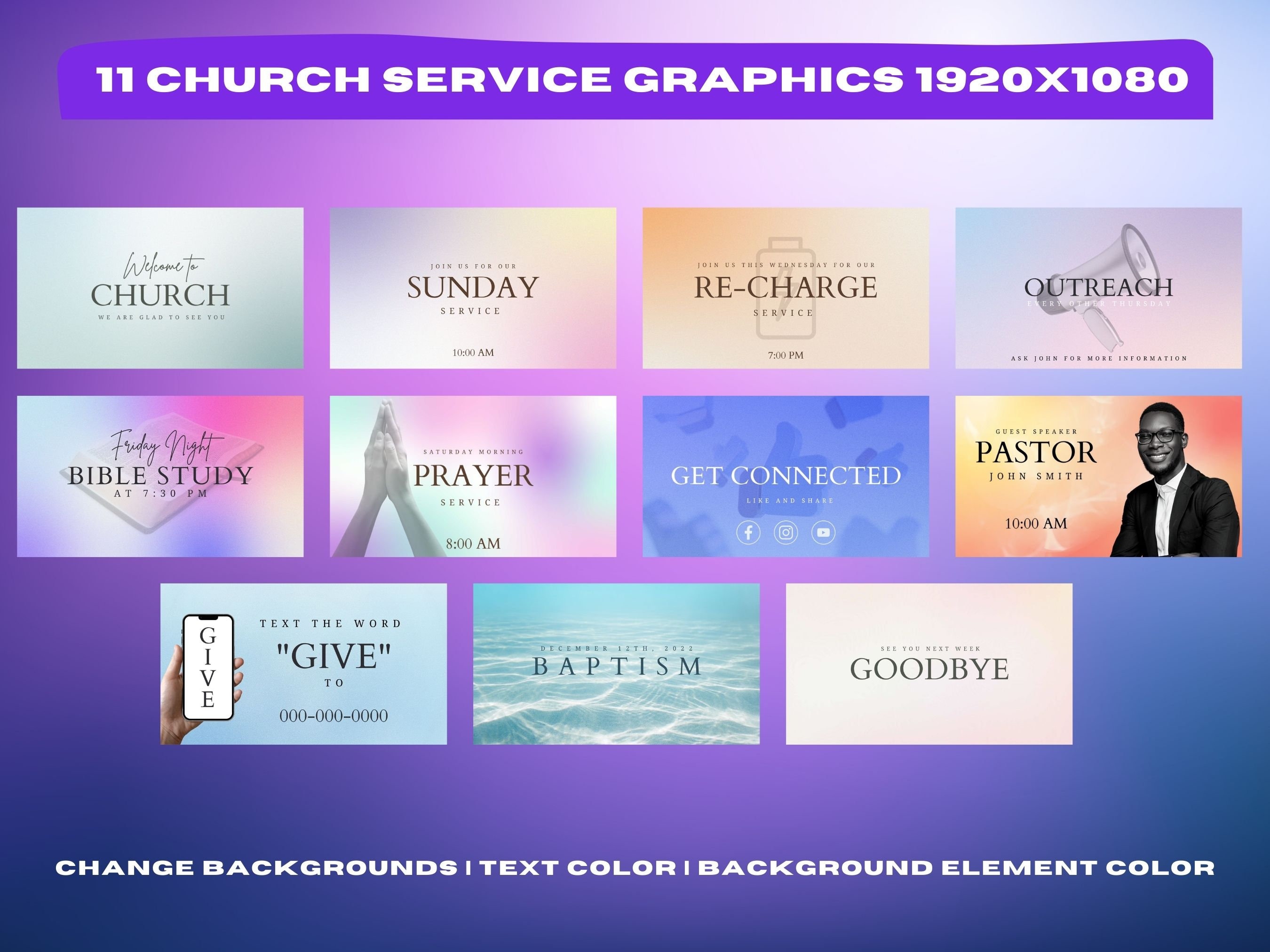 Church Service Media 11 Templates Gradient Background 1920 X - Etsy