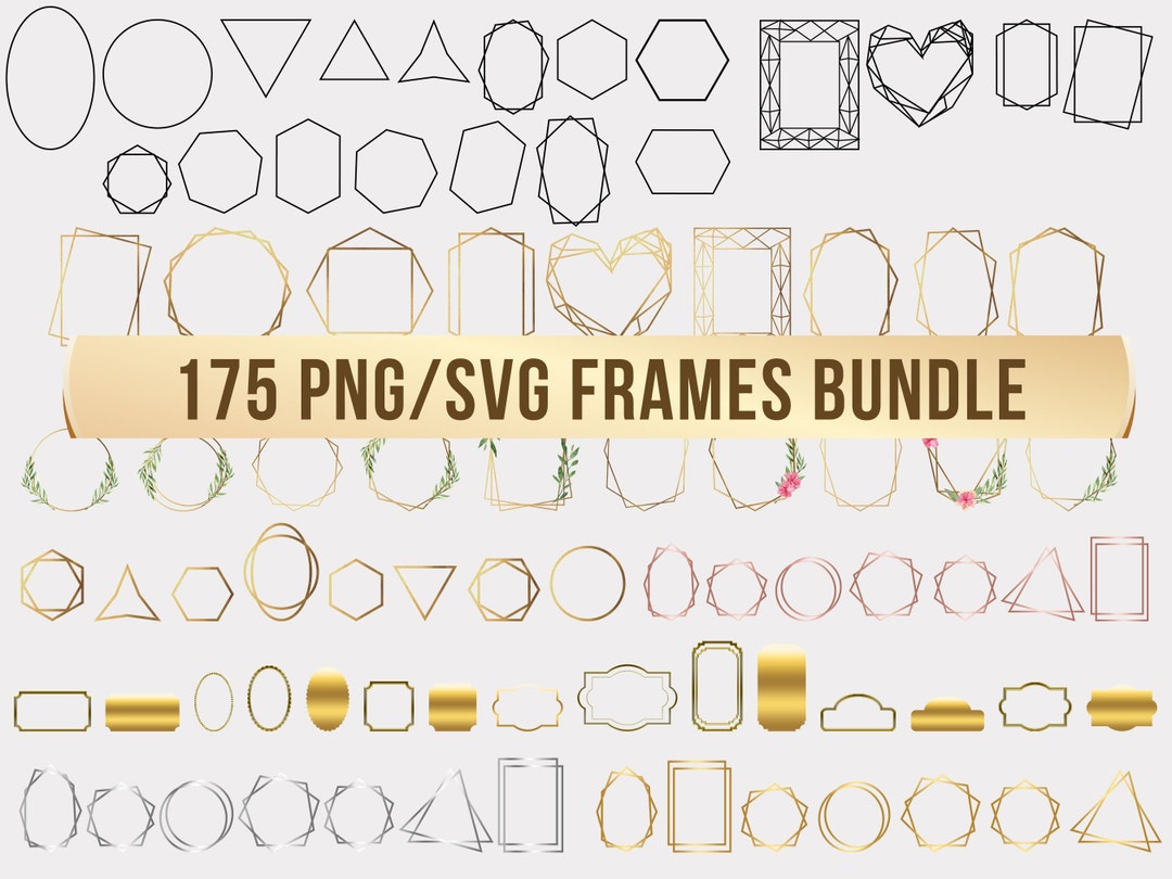 Gold Frames Clip Art 175 Bundle | PNG | SVG | Instant Download Design ...