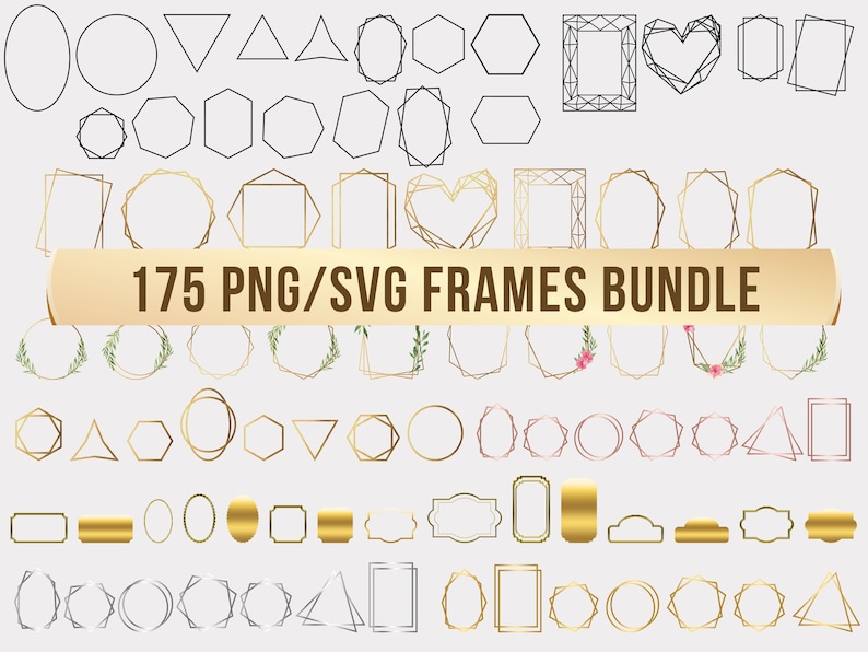Gold Frames Clip Art 175 Bundle PNG SVG Instant Download - Etsy