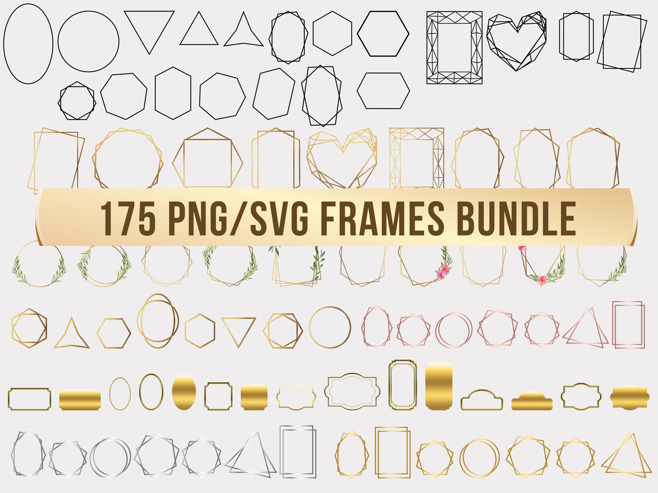 Gold Frames Clip Art 175 Bundle PNG SVG Instant Download - Etsy