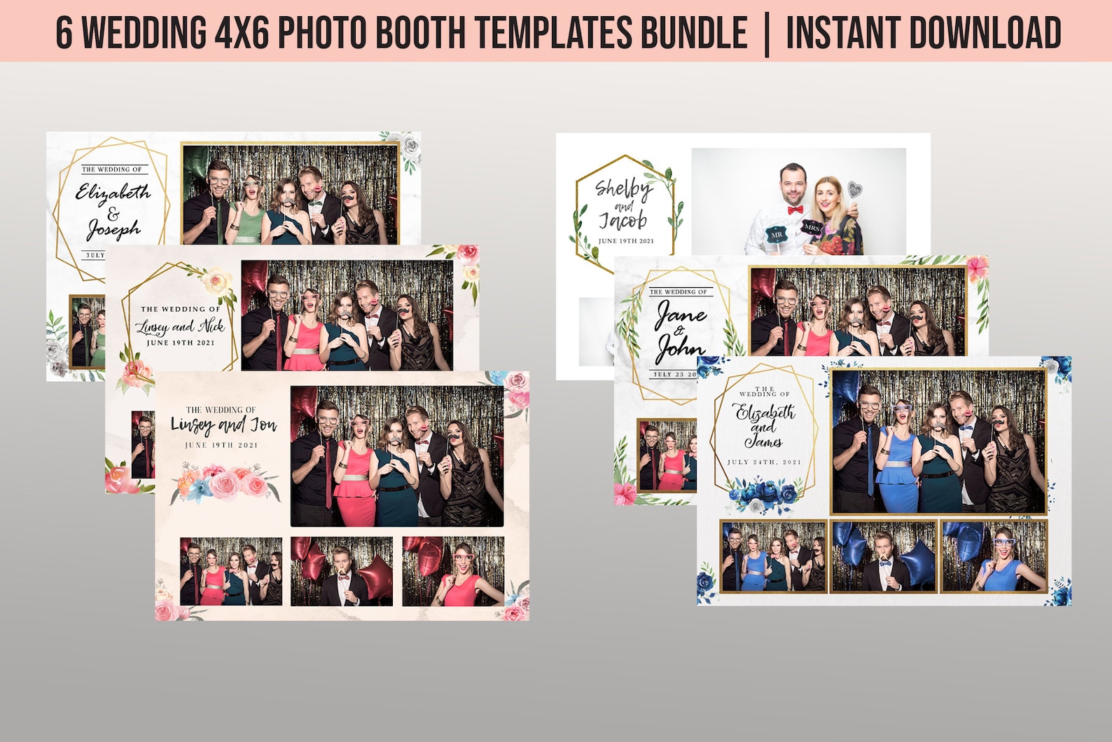 6 Wedding 4X6 Photo Booth Templates Psd Png Jpg FREE 2X6 - Etsy UK