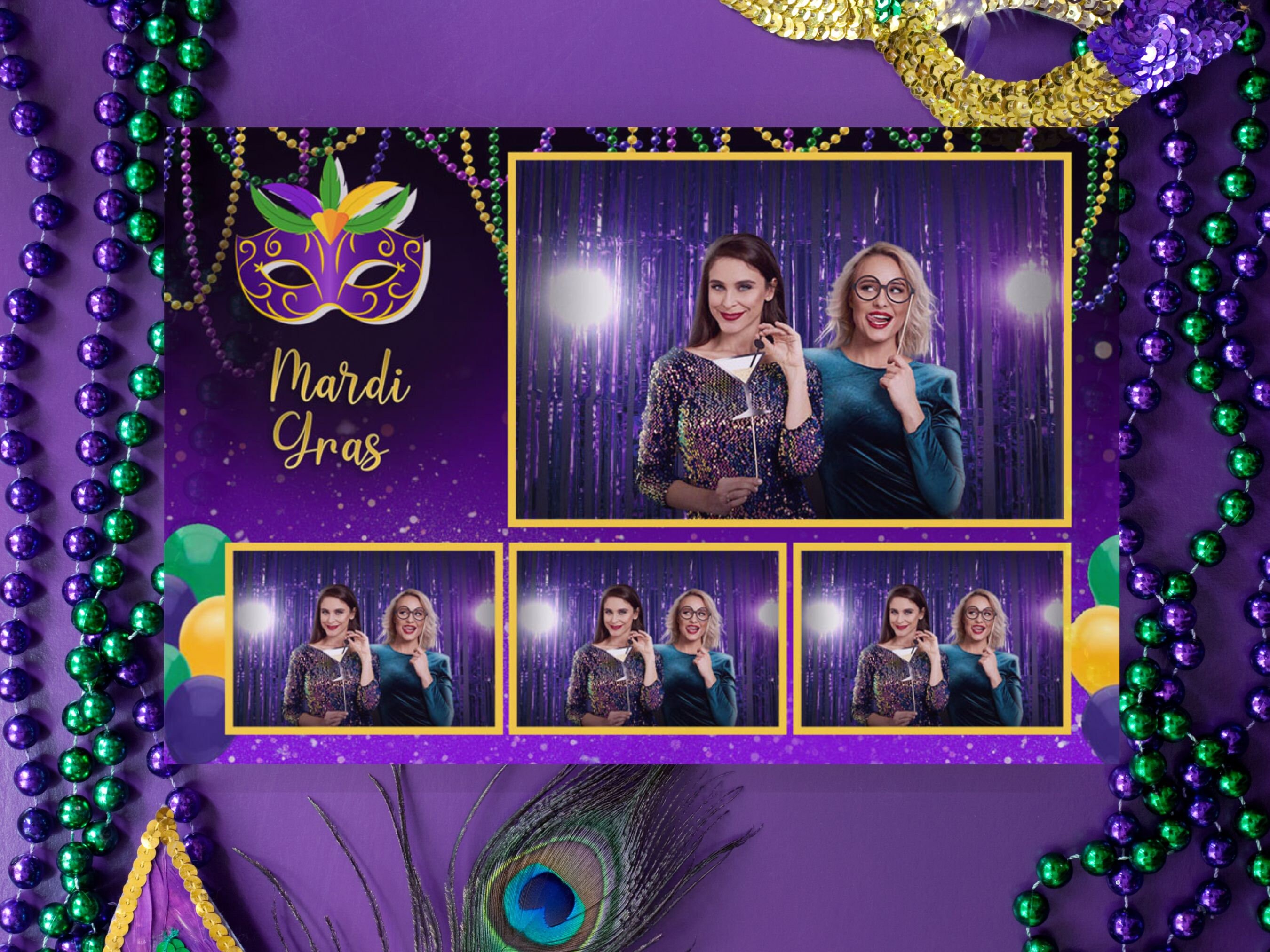 Mardi Gras Photo Booth Template PSD PNG Easy 100% Editable - Etsy