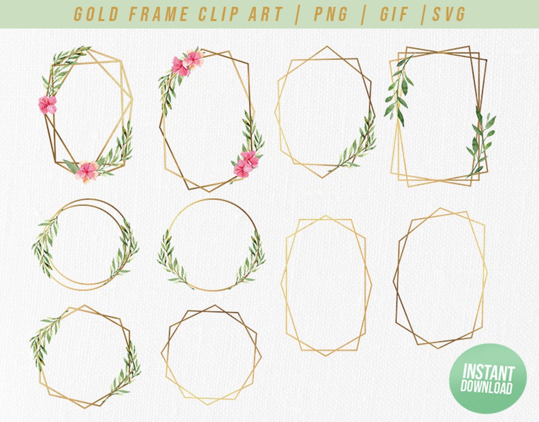 Gold Frames Clip Art | Png | Gif | Svg | Geometric Frames | Water Color ...