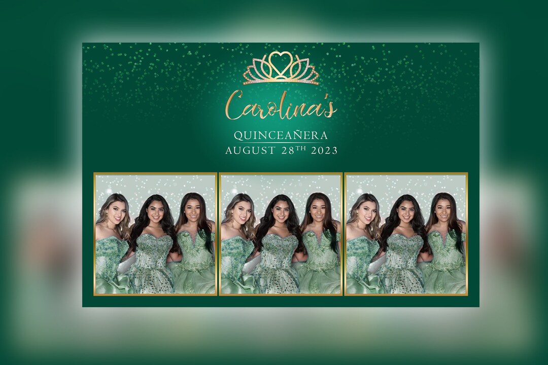 Quinceañera Photo Booth Template Emerald and Gold Salsa Booth Square 2 ...